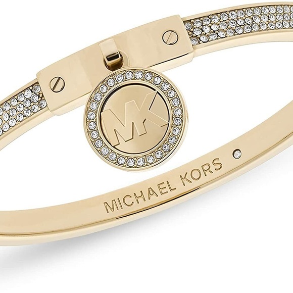 MICHAEL Michael Kors | Jewelry | Sold Michael Kors Mk Logo Yellow Gold Bangle Bracelet Crystals ...